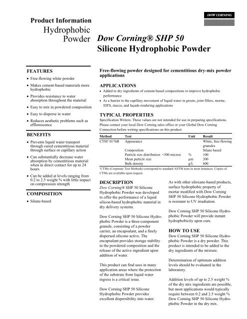 Hydrophobic Powder Dow Corning® SHP 50 Silicone Hydrophobic ...