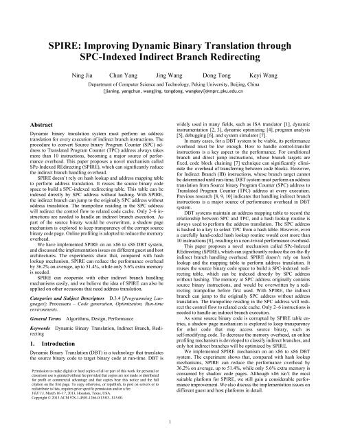 SPIRE: Improving Dynamic Binary Translation ... - VMware Labs