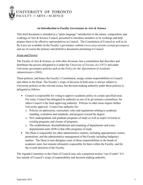 Introduction to Governance - the Faculty of Arts & Science