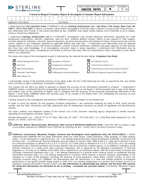 Download Background Check Form - The Salvation Army