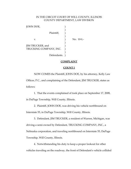 Sample Complaint - Kelly Law Offices