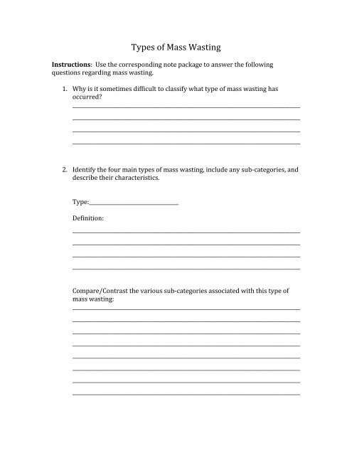 Types of Mass Wasting-hand out - St John Brebeuf