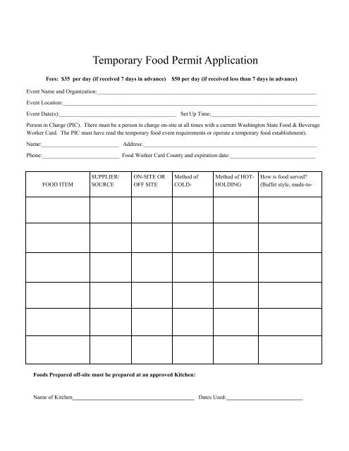 Temporary Food Permit Application - Lincoln County