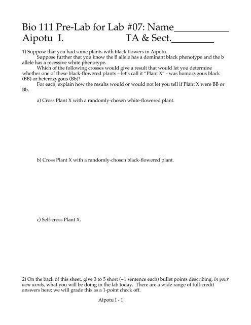 Pre-lab. - Bio 111 and 112 Home Page