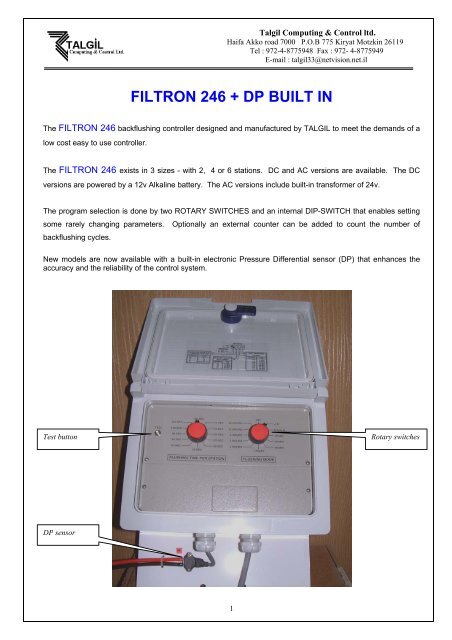 Filtron 246 with DP electric - Netafim