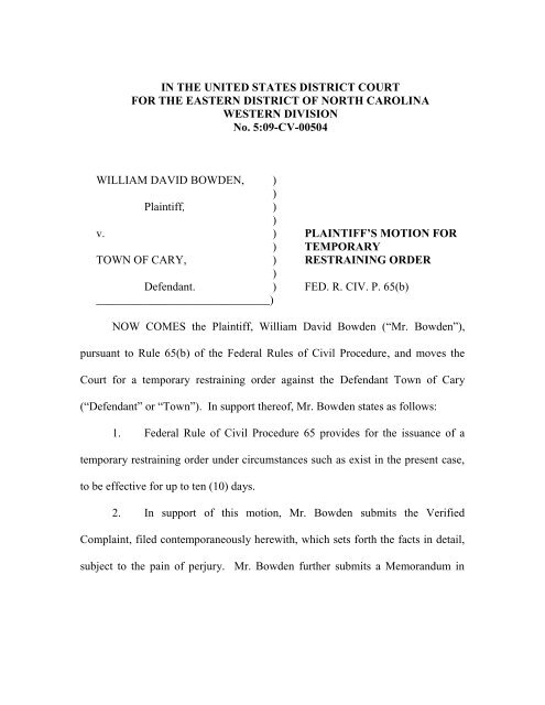 Bowden Motion For Temporary Restraining Order pdf bowden-motion-for-temporary-restraining-order-pdf