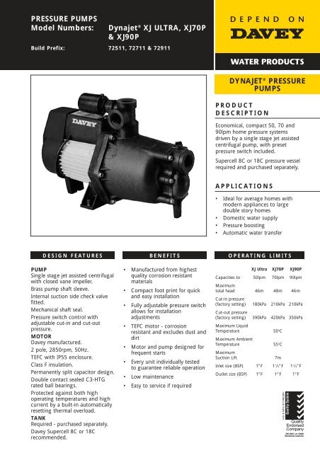 PRESSURE PUMPS Model Numbers: DynajetÂ® XJ ... - Dural Irrigation