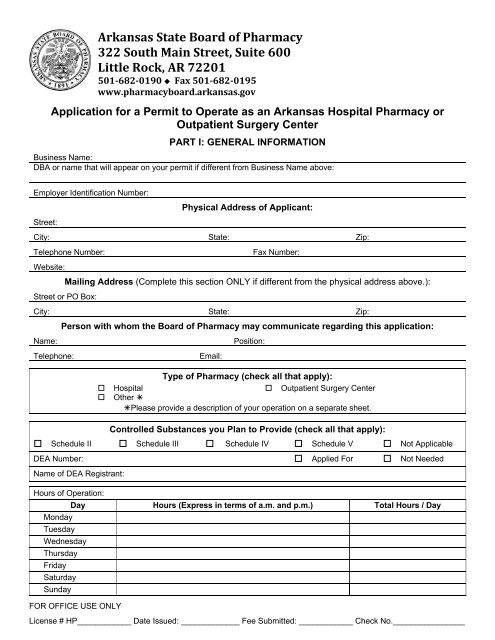 Application for a Permit to Operate as an Arkansas Hospital ...