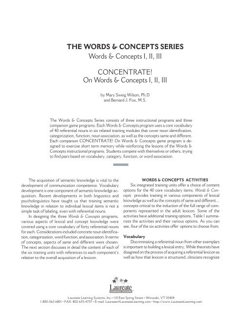 On Words & Concepts - Laureate Learning Systems