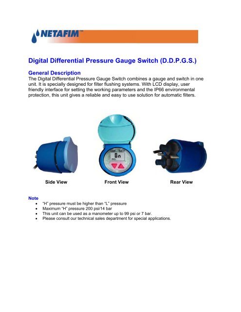 Digital Differential Pressure Gauge Switch (D.D.P.G.S.) - Netafim