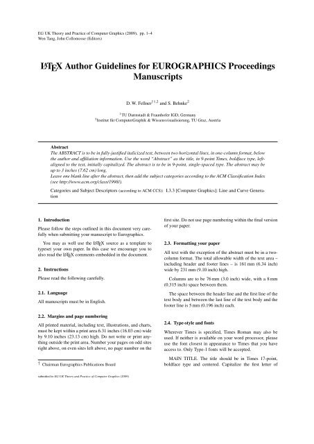 LATEX Author Guidelines for EUROGRAPHICS ... - EGUK