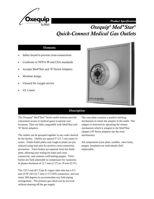 Oxequip Med*StarÂ® Quick-Connect Medical Gas Outlets (802Kb PDF)