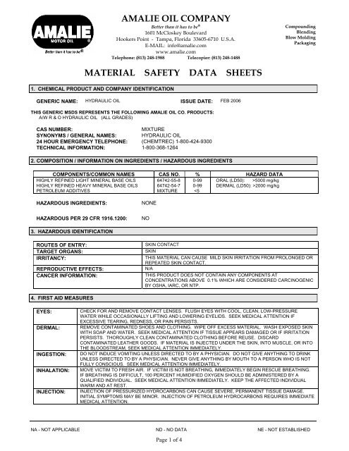 Msds Hydraulic Oil Placard