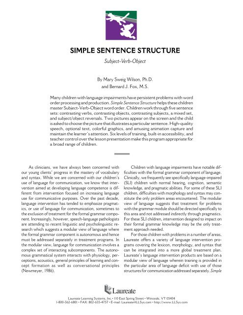 Simple Sentence Structure - Laureate Learning Systems