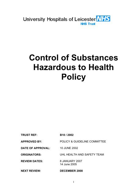 Control of Substances Hazardous to Health Policy (COSHH) - Library