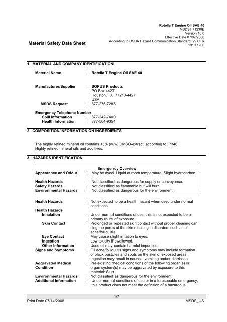 Material Safety Data Sheet - Shoreline Marine Fuel & Oil