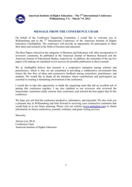 MESSAGE FROM THE CONFERENCE CHAIR