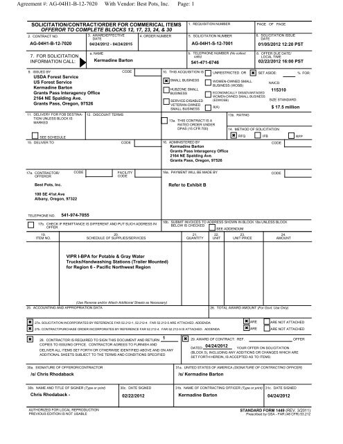 Agreement #: AG-04H1-B-12-7020 With Vendor - USDA Forest ...