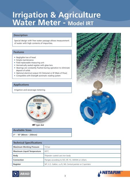Irrigation & Agriculture Water Meter - Model IRT - Netafim