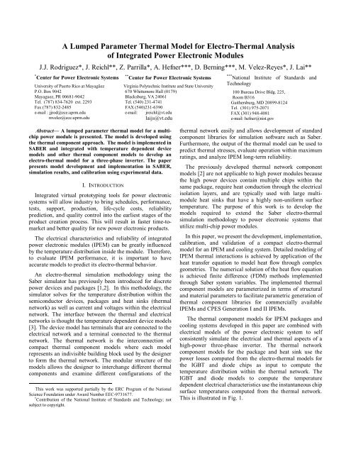 A Lumped Parameter Thermal Model for Electro-Thermal ... - CPES A Lumped Parameter Thermal Model for Electro-Thermal ... - CPES
