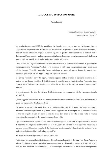 IL SOGGETTO SUPPOSTO SAPERE - Ali-to.it