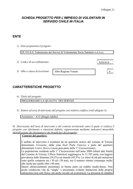 Scheda di progetto completa del Servizio Civile alla Fevoss - Mag