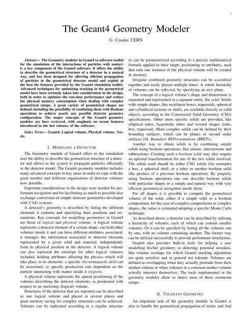 The Geant4 Geometry Modeler - Cern