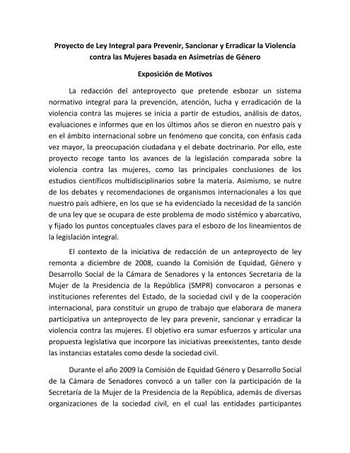 Proyecto de Ley Integral para Prevenir, Sancionar y ... - Poder Judicial