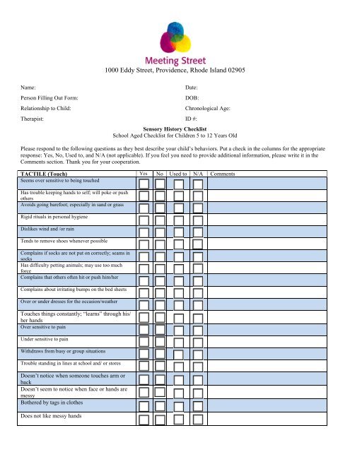Sensory History Checklist - Meeting Street