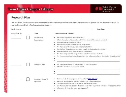 Research Plan Worksheet - SMU Inside Pages
