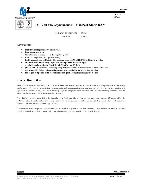 o 3.3 Volt x16 Asynchronous Dual-Port Static RAM - AMIC Technology