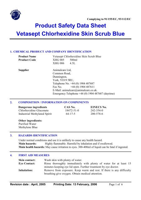Vetasept Chlorhexidine Skin Scrub Blue - Animalcare