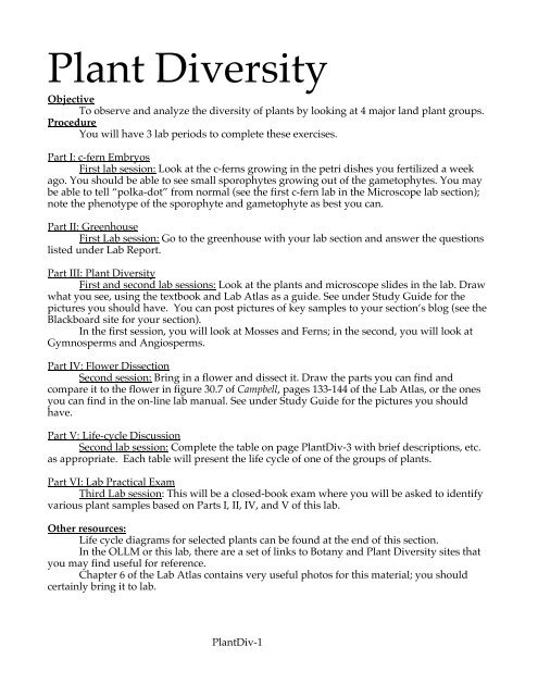 Plant diversity - Bio 111 and 112 Home Page