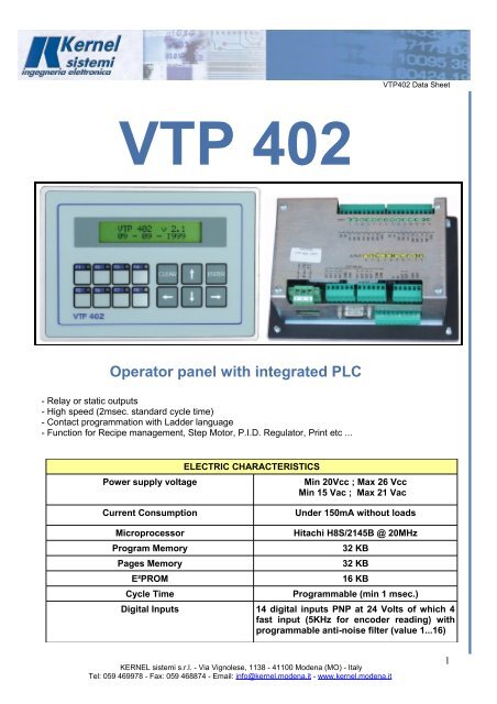 VTP 402 Operator panel with integrated PLC