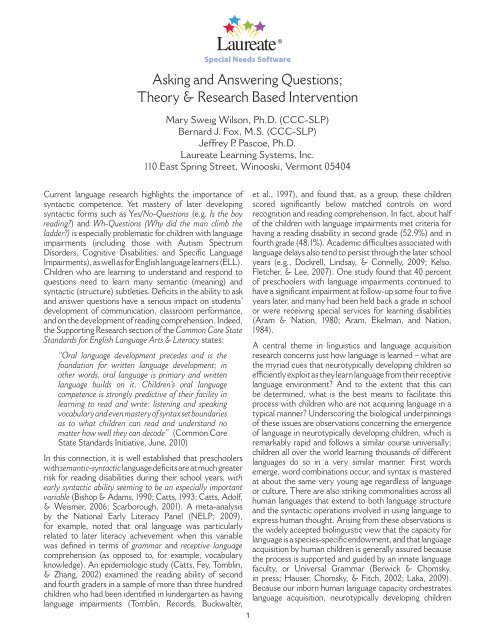 Asking and Answering Questions - Laureate Learning Systems