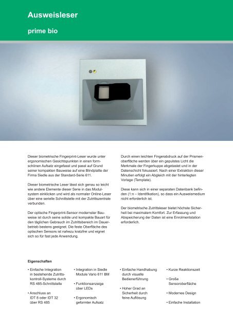 Ausweisleser prime bio - primion Technology AG