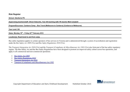 Risk Register Bus safety legislation applies to certain operators of ...