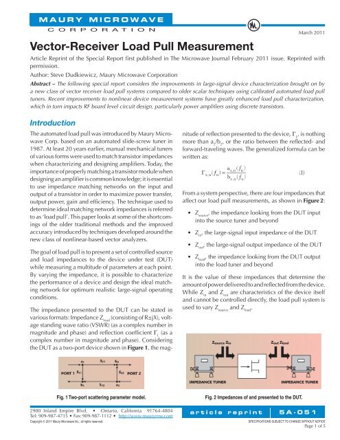 5A-051 Vector-Receiver Load Pull Measurements - Maury Microwave