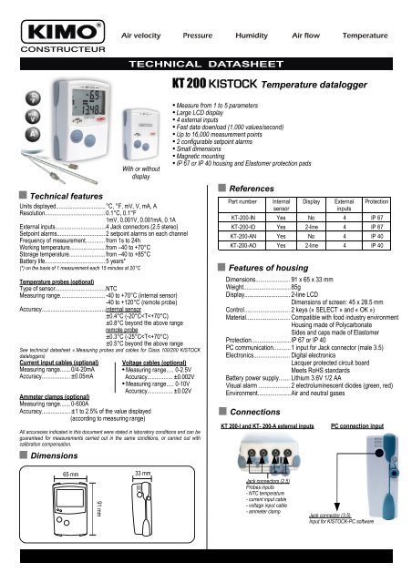 KT 200 KISTOCK Temperature datalogger - Kimo Canada