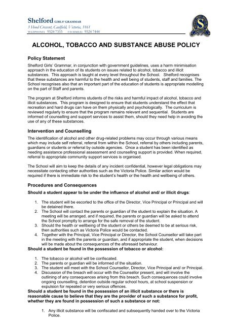Alcohol, Tobacco and Substance Abuse Policy - Shelford Girls ...