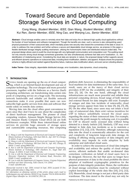 Toward Secure and Dependable Storage Services in Cloud ...