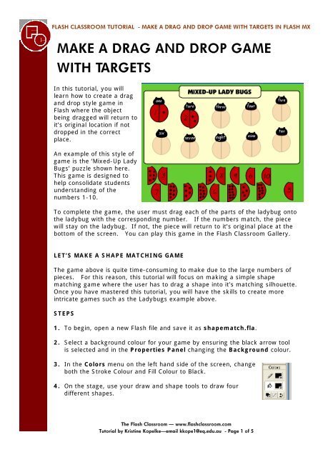 make a drag and drop game with targets - Flashclassroom.com