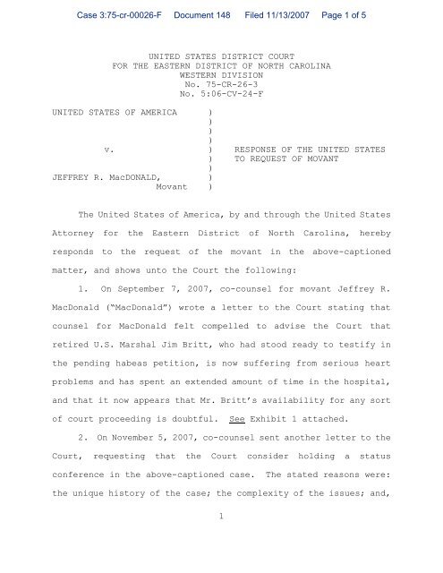 government motion re: defense letter requesting status conference