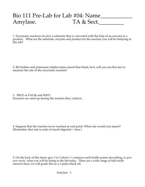 Pre-lab. - Bio 111 and 112 Home Page