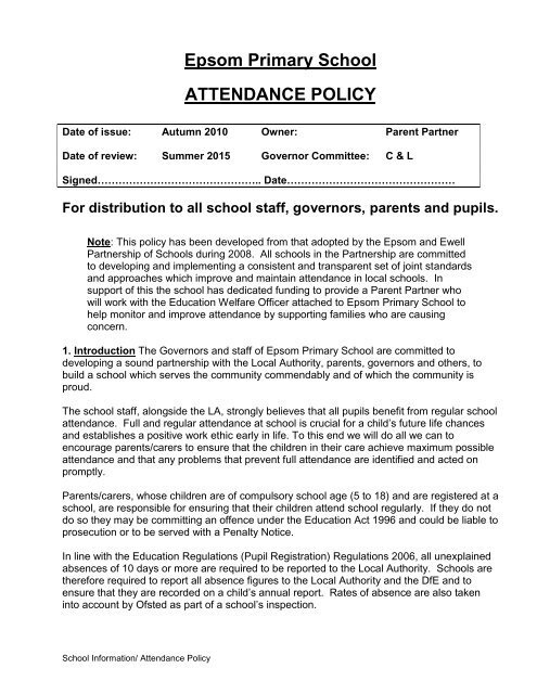 Attendance Policy - Epsom Primary School