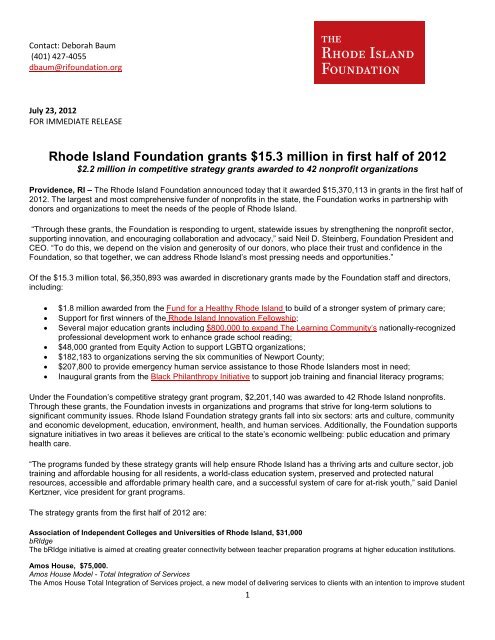 Rhode Island Foundation grants $15.3 million in ... - Children's Friend