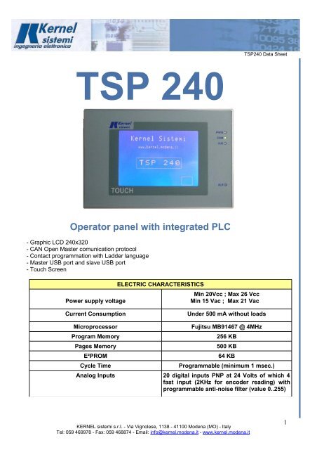 TSP 240 Operator panel with integrated PLC