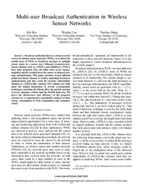 Multi User Broadcast Authentication In Wireless Sensor Networks