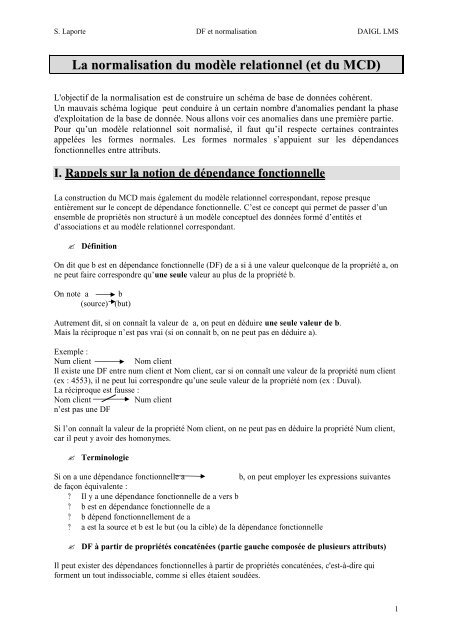 La normalisation du modÃ¨le relationnel (et du MCD)