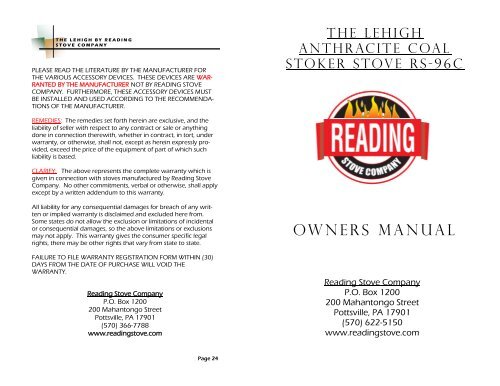 Lehigh Manual - Reading Stove